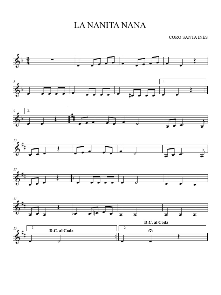 LA NANITA NANA - CORO SANTA INÉS - Voz de Alto | PDF