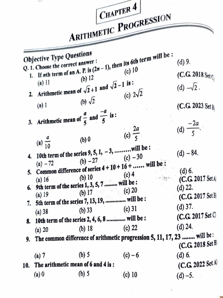Chapter 4 Arithmetic Progression, 1mark Ques | PDF | Analysis | Mathematics
