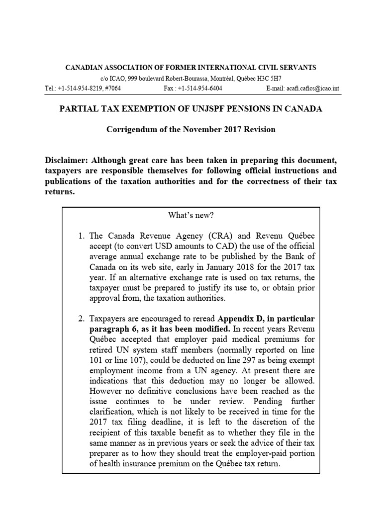 CANADA and ICAO - TAXATION GUIDE 2017 - March 2018 Corrigendum | PDF