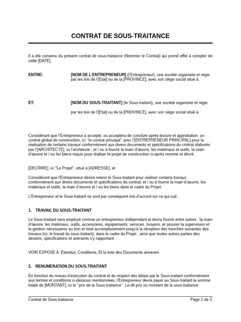 Contrat de Sous-traitance | PDF