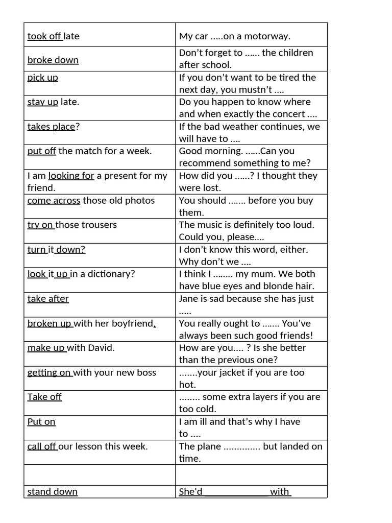 Phrasal Verbs Domino Primary School | PDF