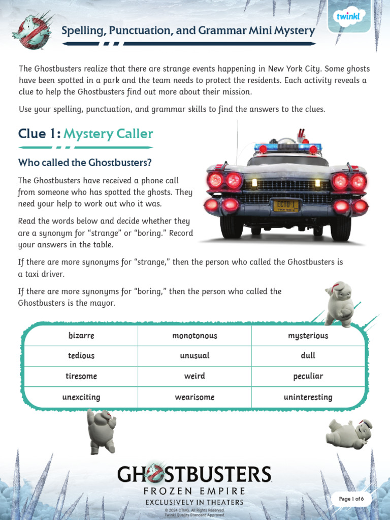 Free Ghostbusters Fifth Grade Spelling Punctuation and Grammar Mini Ela ...