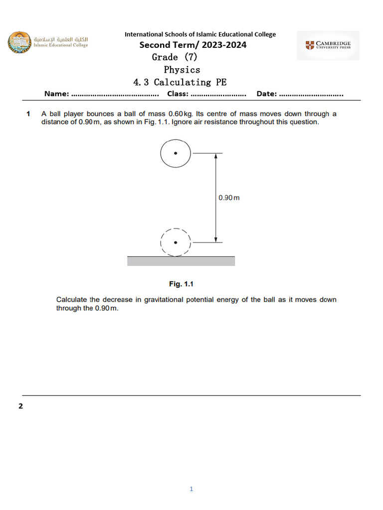 Worksheet For 4.3 Physics Past Paper (Forces) | PDF