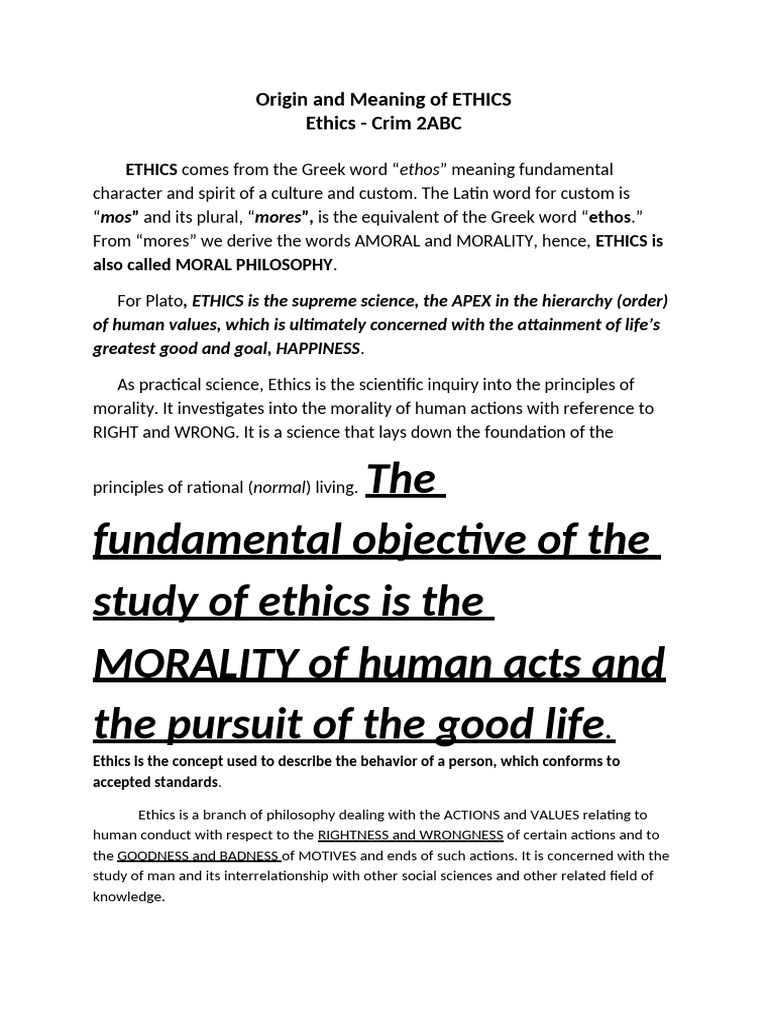 Origin and Meaning of ETHICS Crim2 ABC | PDF