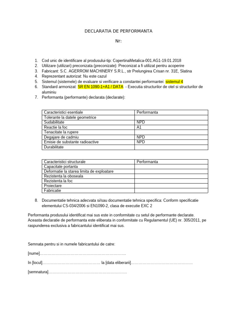Declaratia de Performanta | PDF