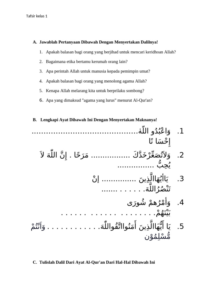Soal Tafsir Kelas 1 Semester 2 (ZAINU) | PDF | Kajian Bahasa Asing | Sejarah