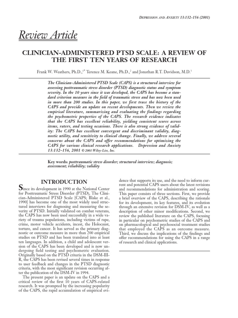 Depression and Anxiety - 2001 - Weathers - Clinician Administered PTSD ...