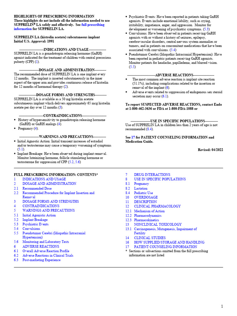 Supprelin LA Prescribing Information | PDF