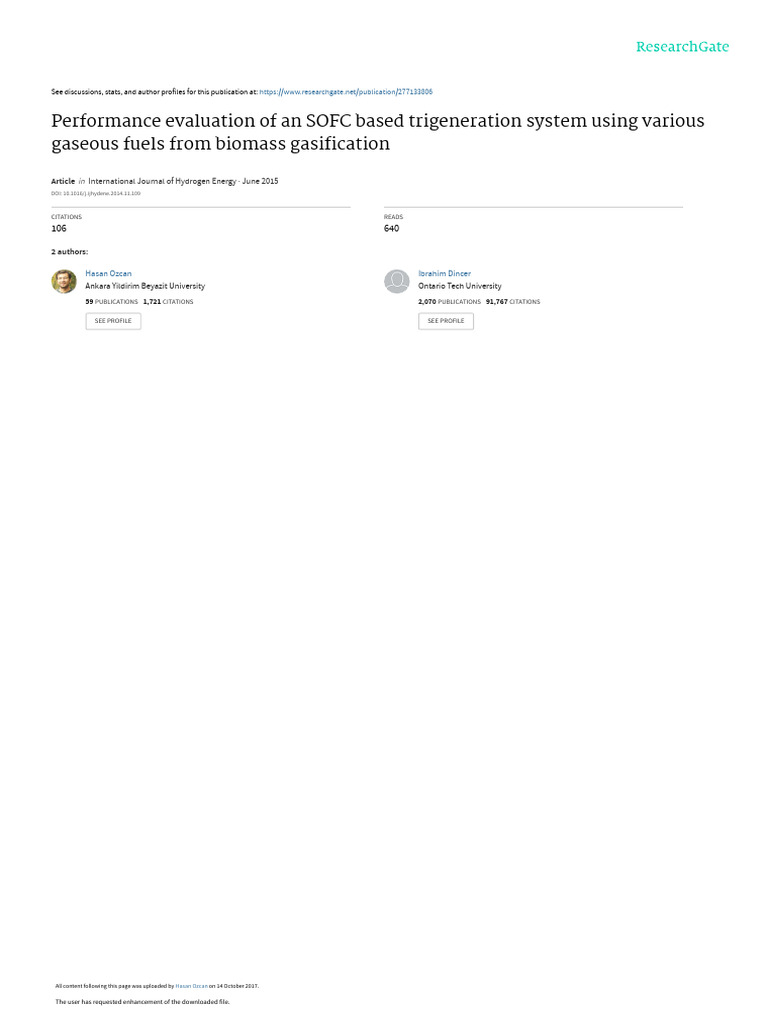 Performance Evaluation of An SOFC Based Trigenerat | PDF