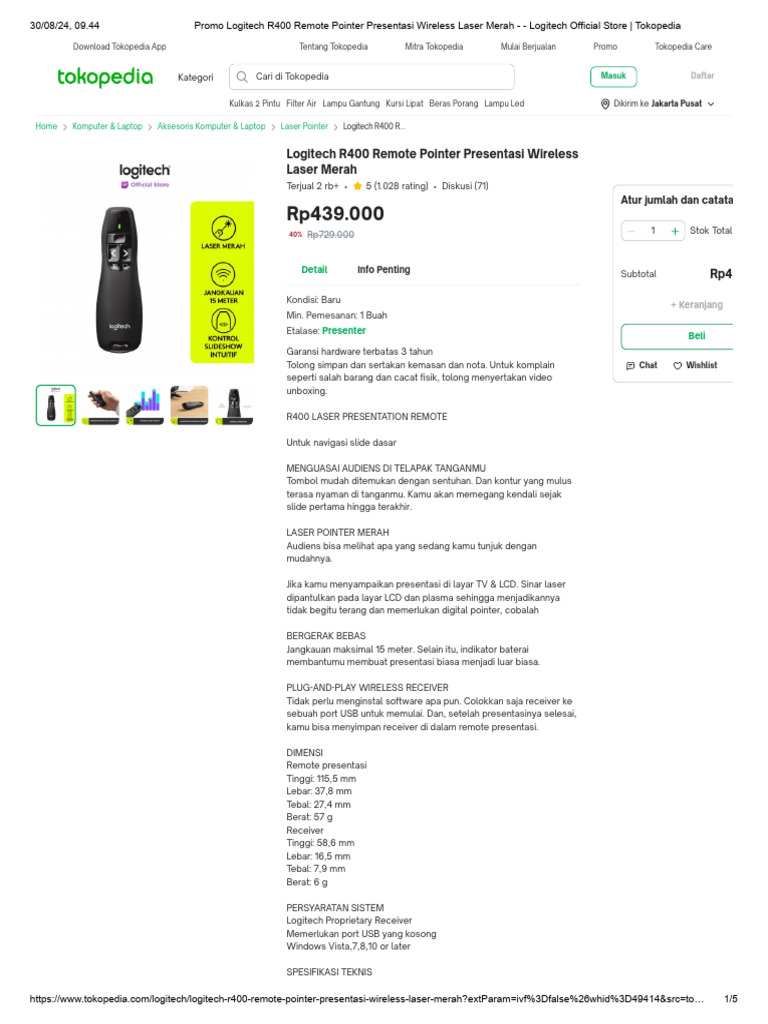 Promo Logitech R400 Remote Pointer Presentasi Wireless Laser Merah ...