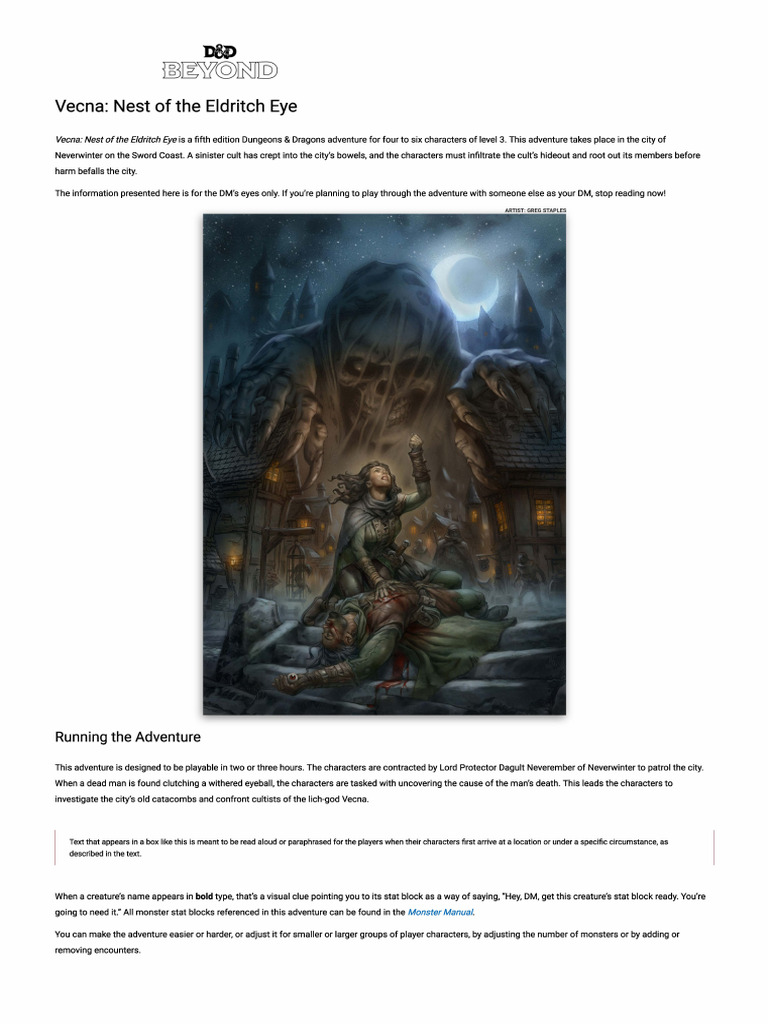 DnD 5e - Vecna - Nest of the Eldritch Eye | PDF