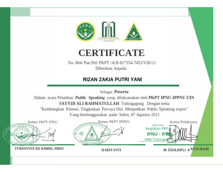 Sertifikat Public Speaking Rizan Zakia Putri Yani-1 | PDF