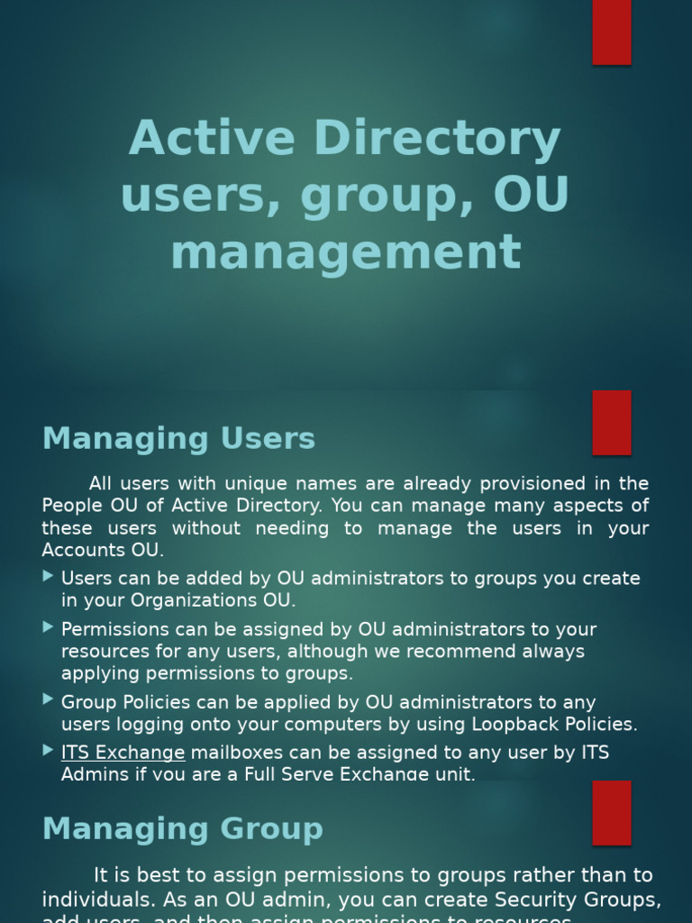 Active Directory Users, Group, OU Management | PDF