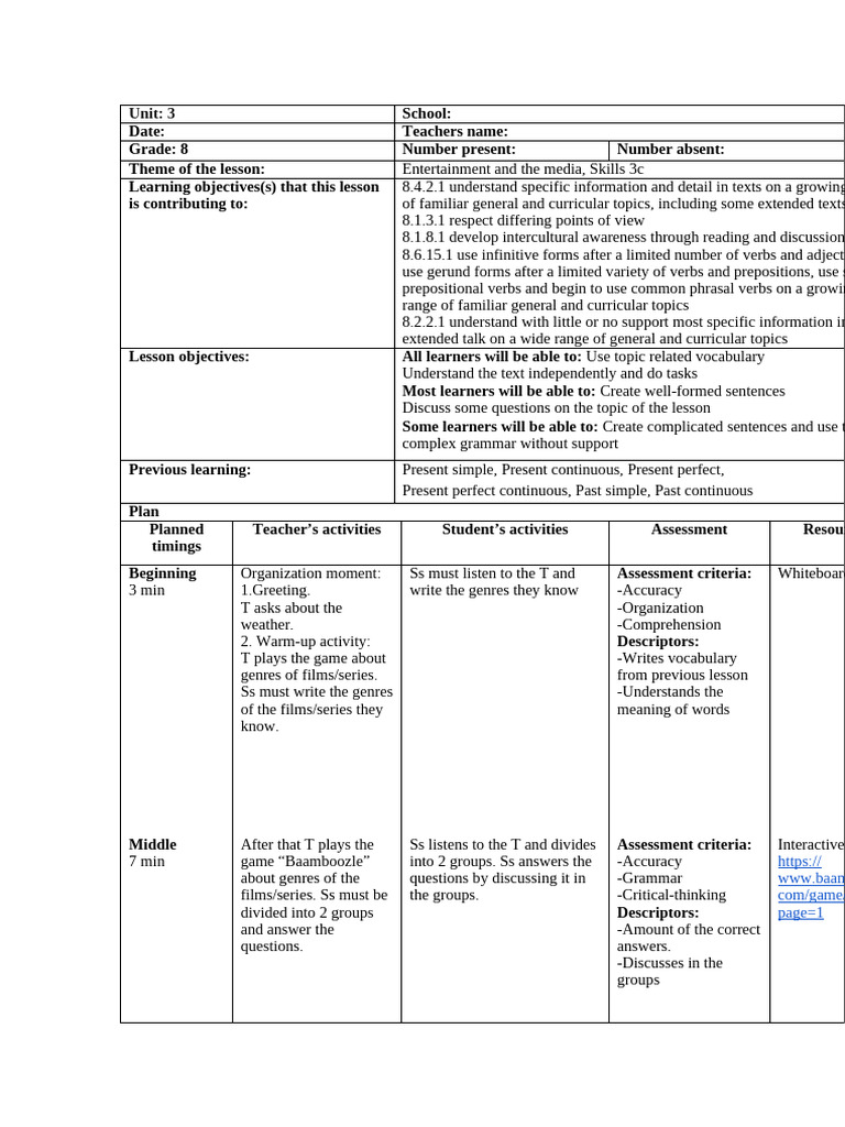 8 Skills 2nd Lesson 21.11 | PDF