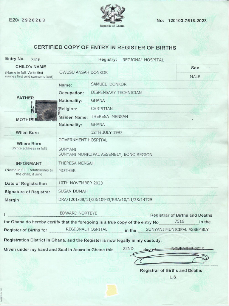 Birth Certificate | PDF