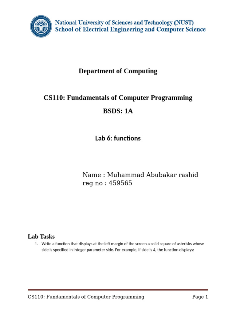 Lab 6 Functions Pdf Parameter Computer Programming Computers