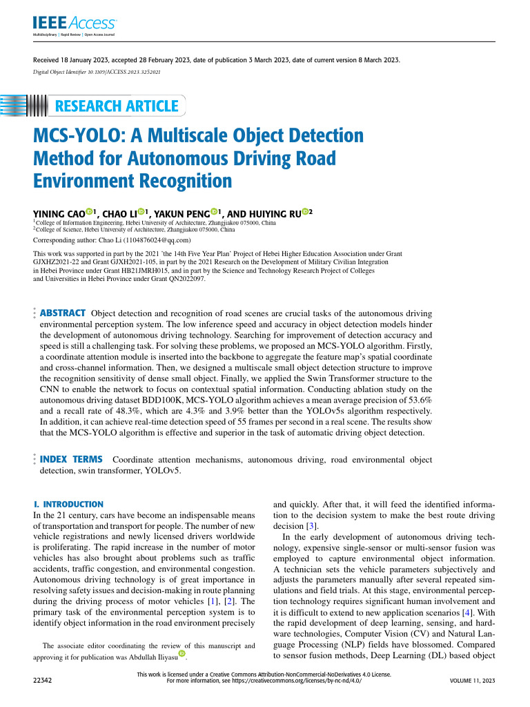 Mcs Yolo A Multiscale Object Detection Method For Autonomous Driving