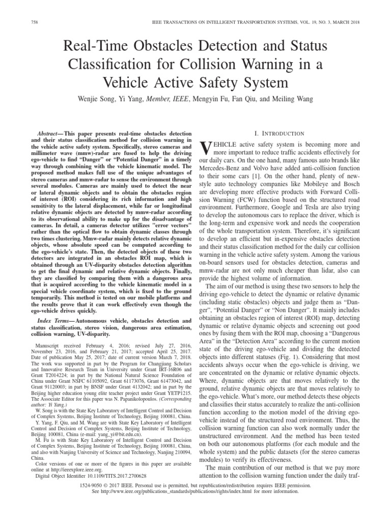 Real-Time Obstacles Detection and Status Classification For Collision Warning in A Vehicle ...