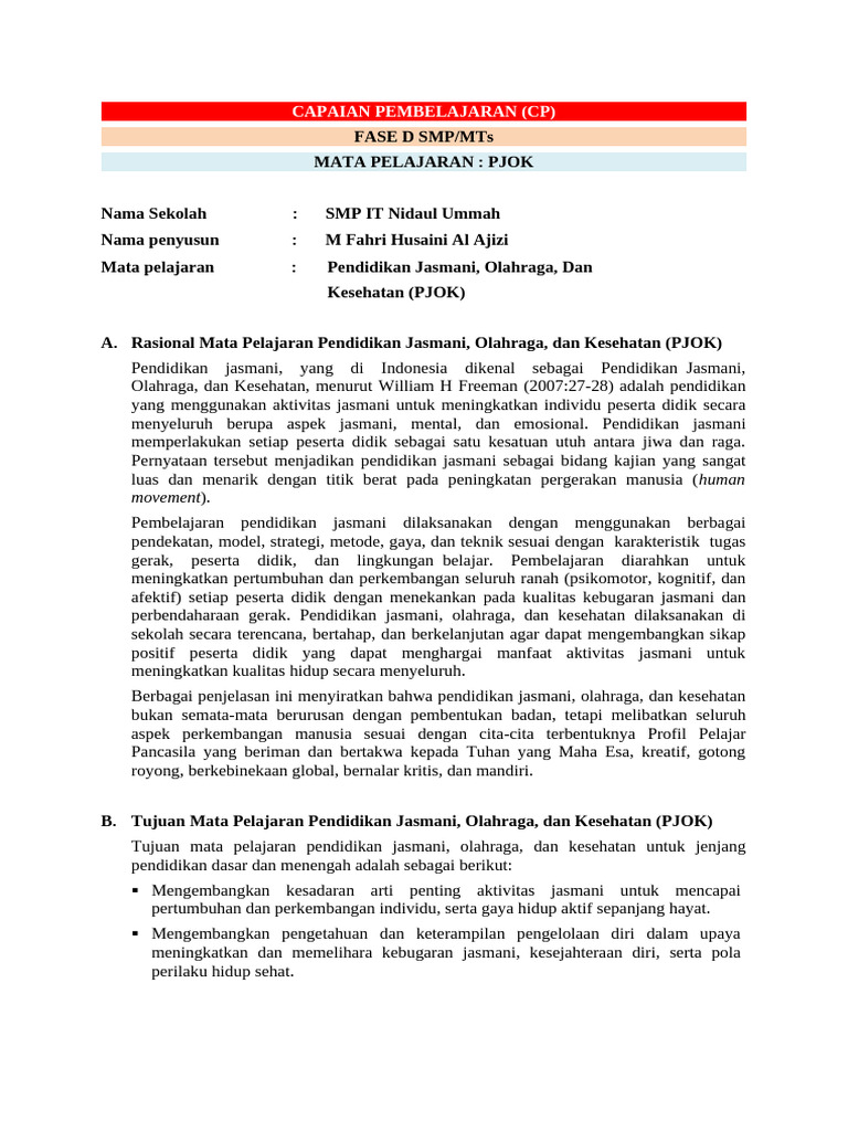 CP Fase D - PJOK | PDF