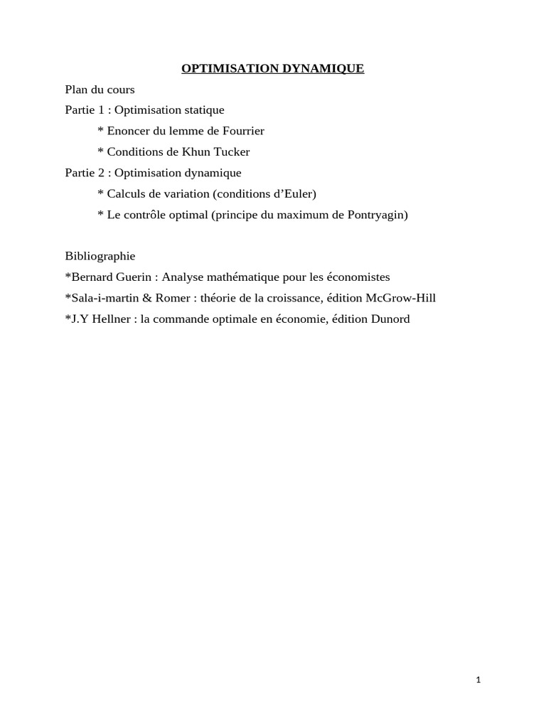 Optimisation Dynamique Bon 2018 | PDF