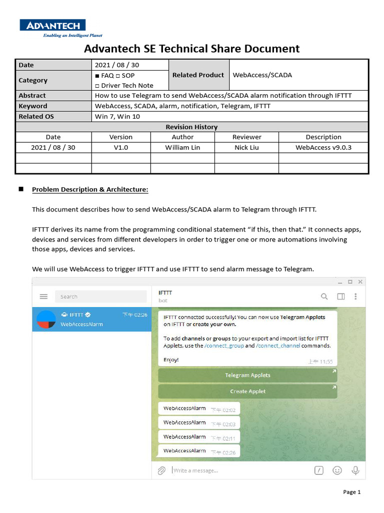 (SE - TNE - WebAccess SCADA) How To Use Telegram To Send WebAccess SCADA Alarm Notification ...