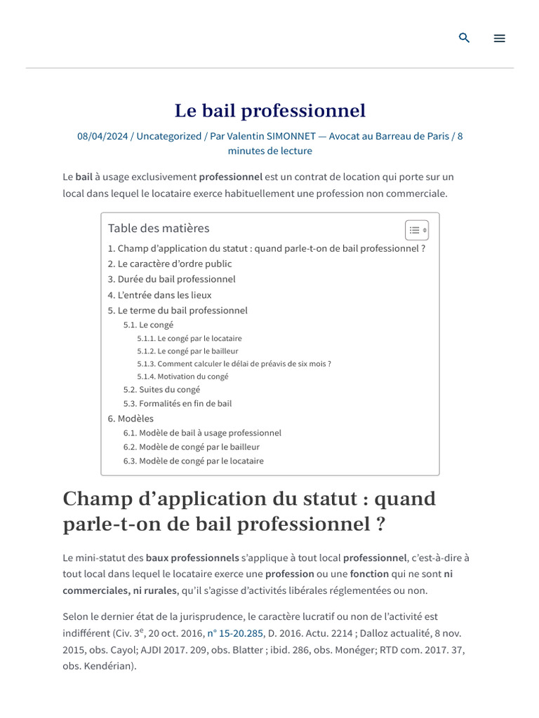 Le Bail Professionnel - Maître Valentin Simonnet - Avocat | PDF