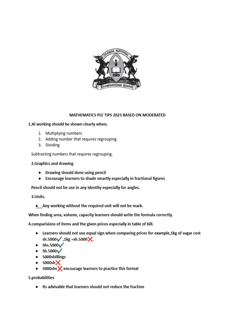 PLE Mathematics Tips 2023 | PDF | Multiplication | Career & Growth