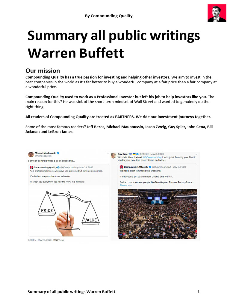Summary All Public Writings Warren Buffett QC | PDF | Stocks | Equity ...