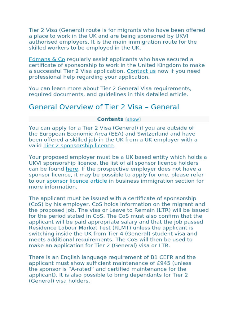 Tier 2 Visa | PDF