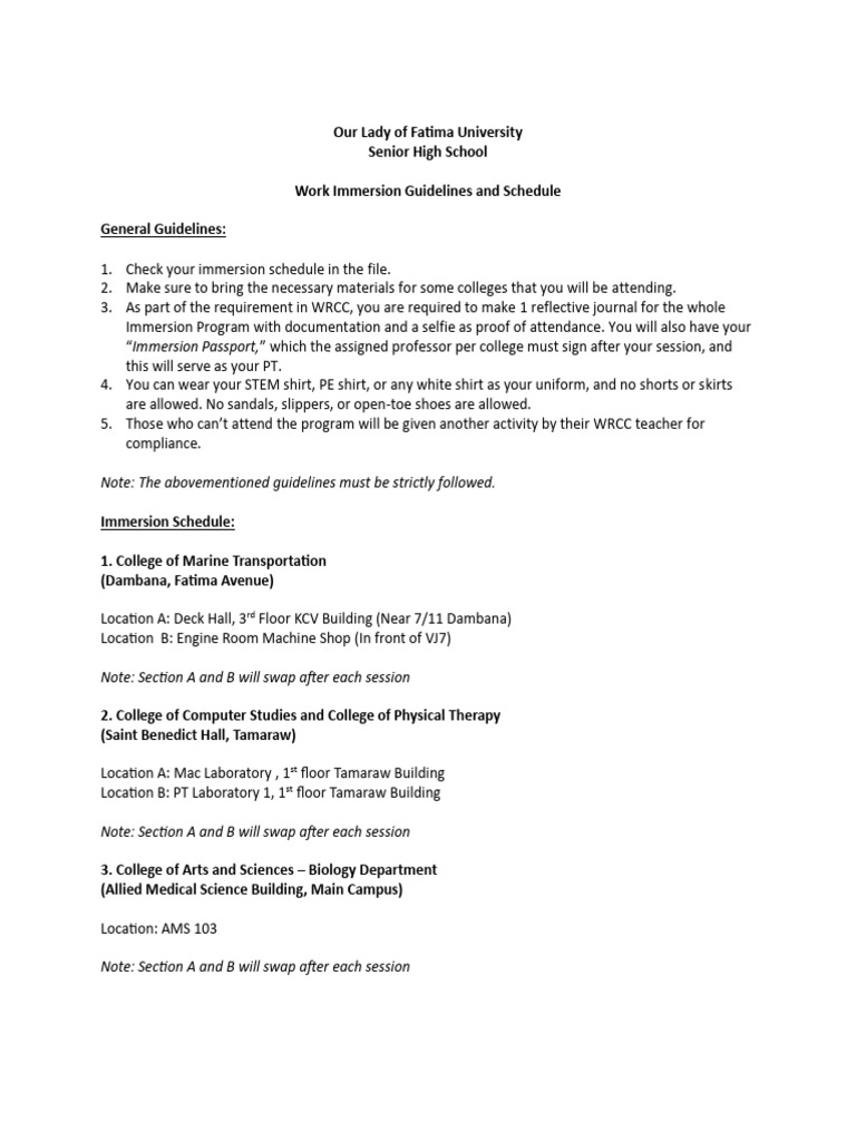 Immersion Schedule and Guidelines | PDF | Science & Mathematics ...