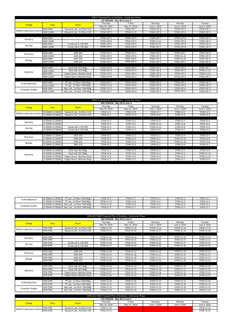 WRCC Immersion Schedule 2nd Sem SY 23 24 v.2 | PDF | Health Care