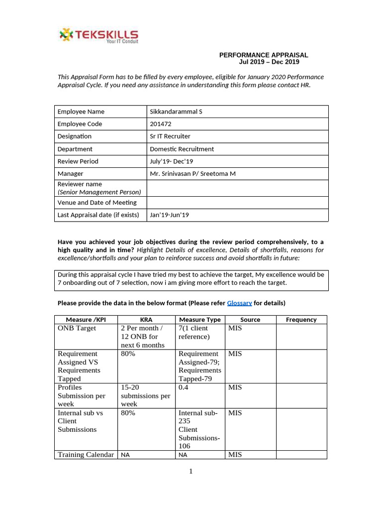 Performance Assessment Sheet Jan'20 | PDF | Performance Appraisal ...