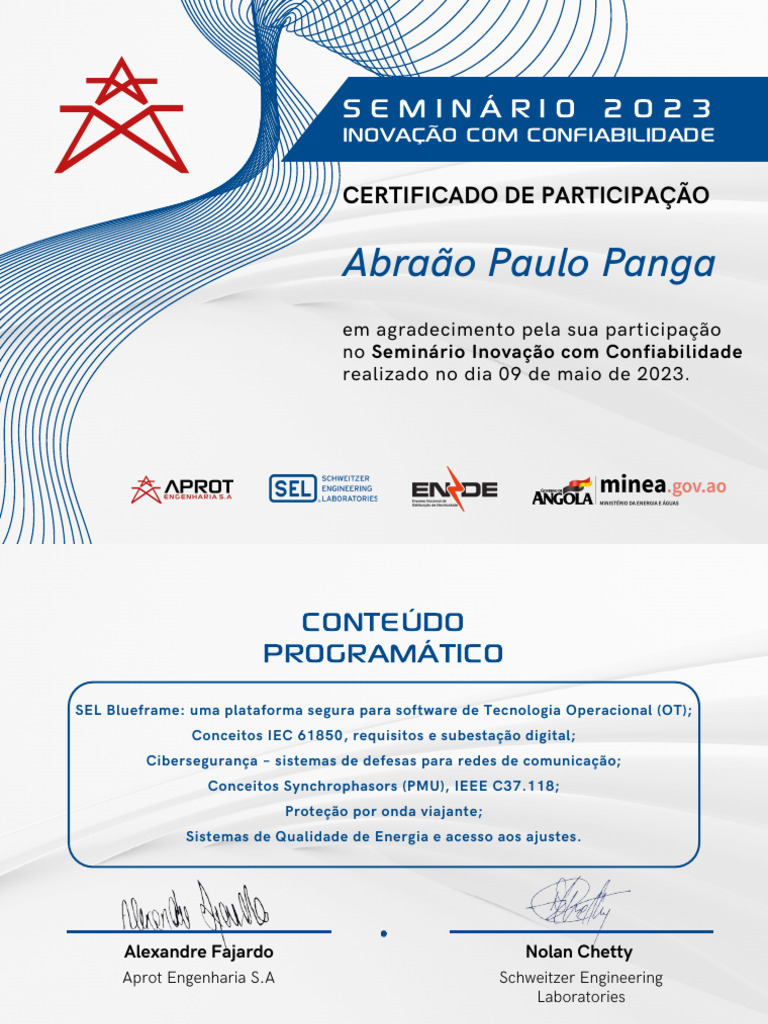 Certificado Seminário Sel & Aprot - C17 | PDF