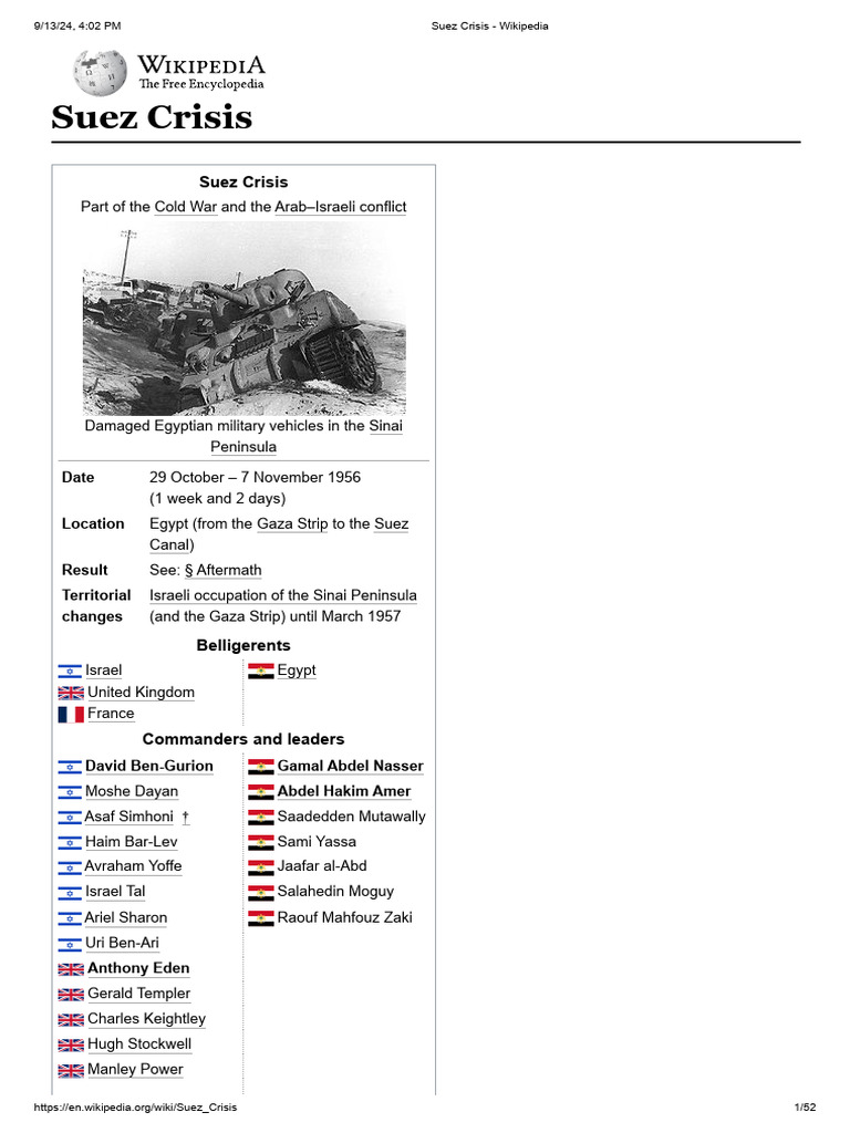 Suez Crisis - Wikipedia | PDF