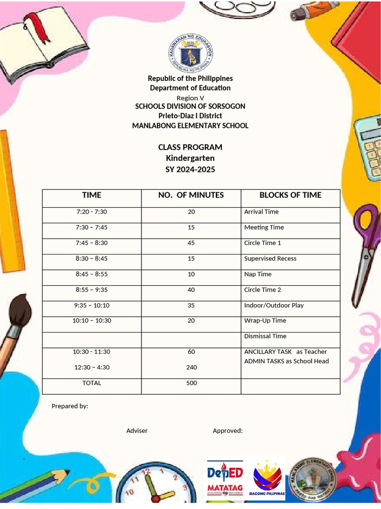 Sample Kindergarten Class Program | PDF Sample Kindergarten Class Program | PDF