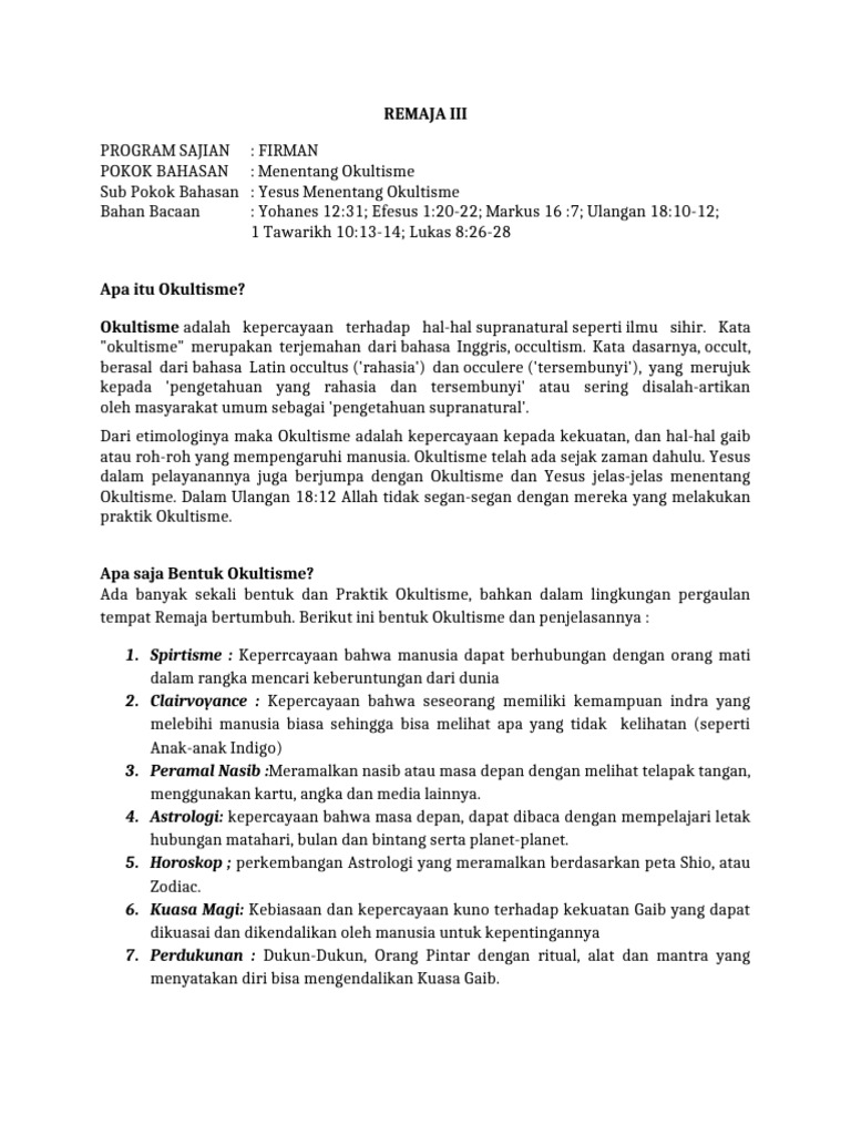 REMAJA III Okultisme | PDF