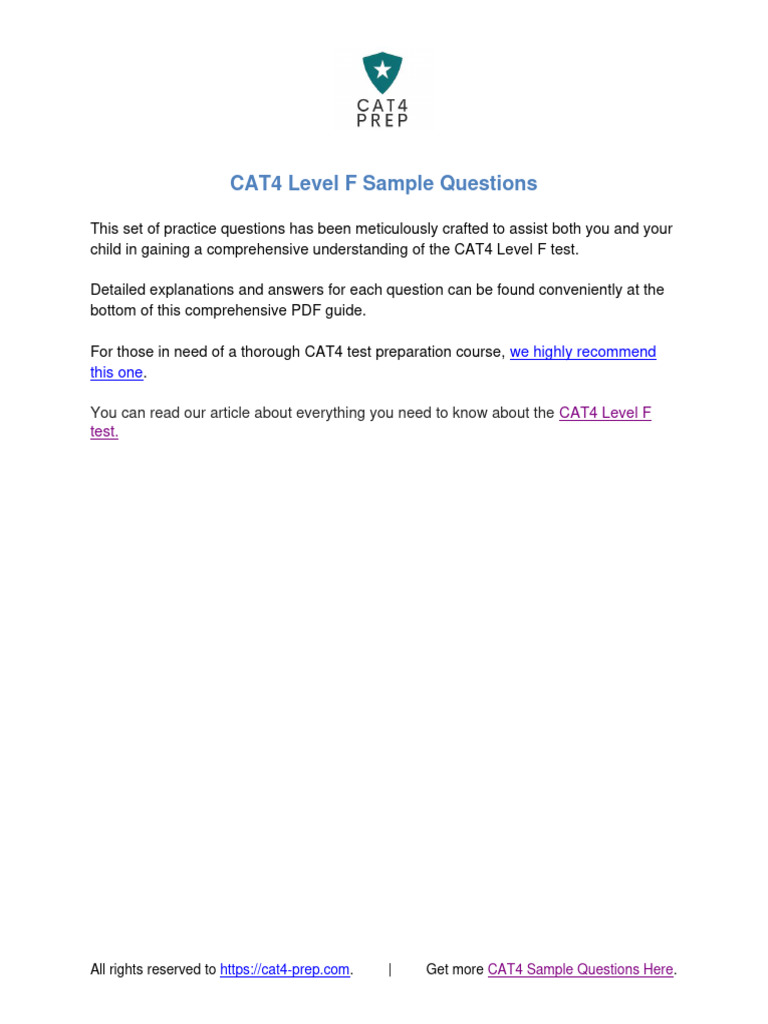 Cat4 Level F Practice Test | PDF