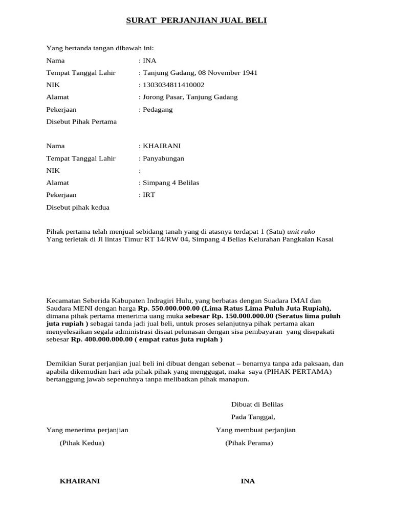 SURAT JUAL BELI | PDF