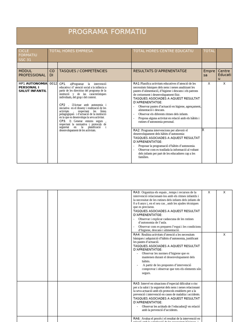 Format Programacio Formació Professional Aps | PDF