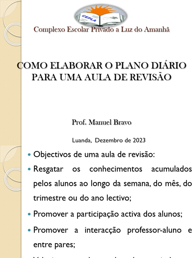 Como Elaborar o Plano Diário para Uma Aula de Revisão | PDF