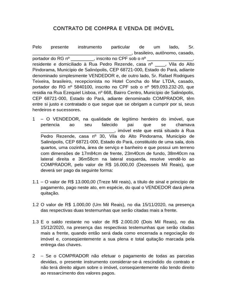 Contrato de Compra e Venda de Imóvel | PDF