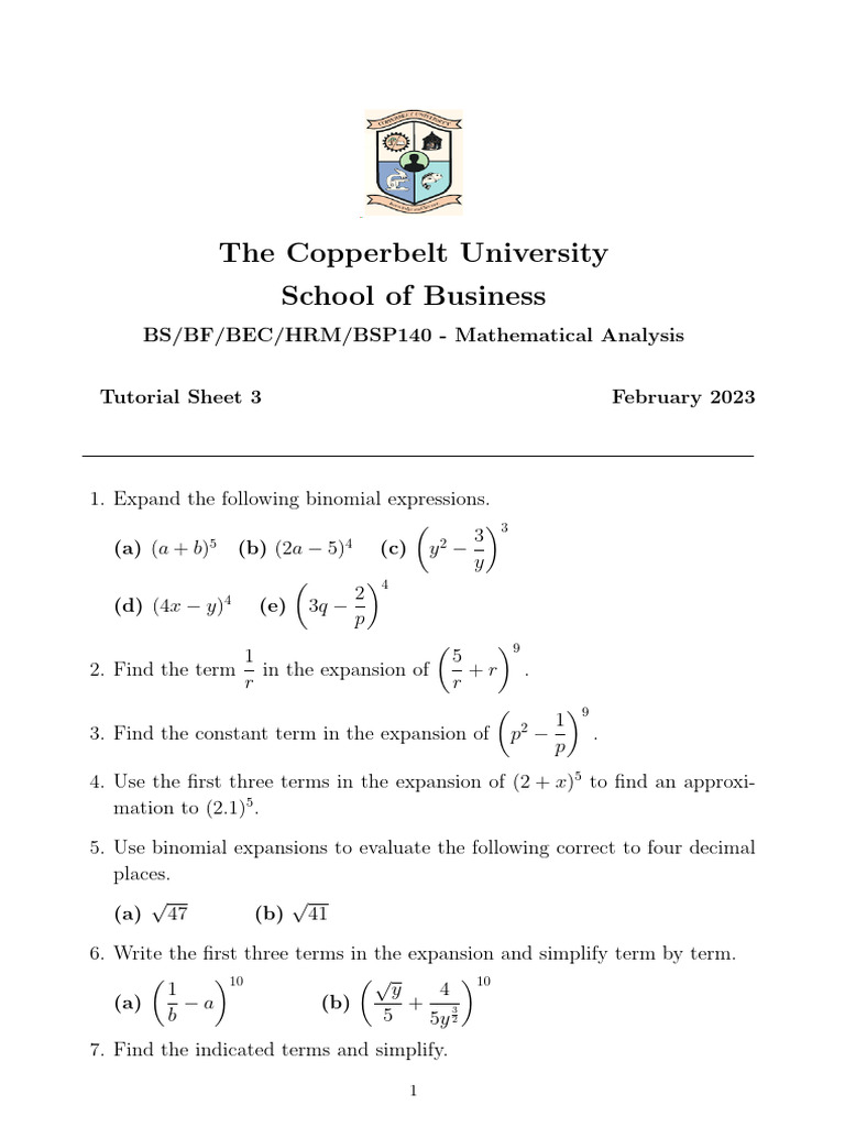 140 Tutorial Sheet 3 - 23 | PDF