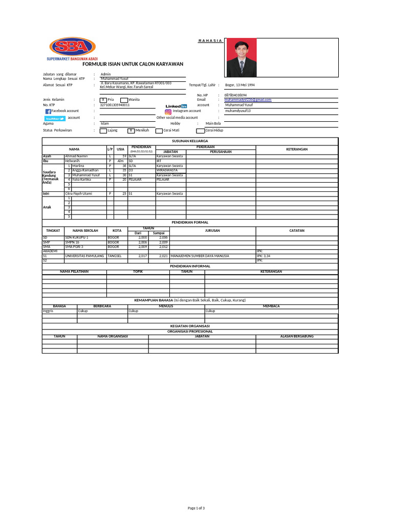 Application Form Sba | PDF