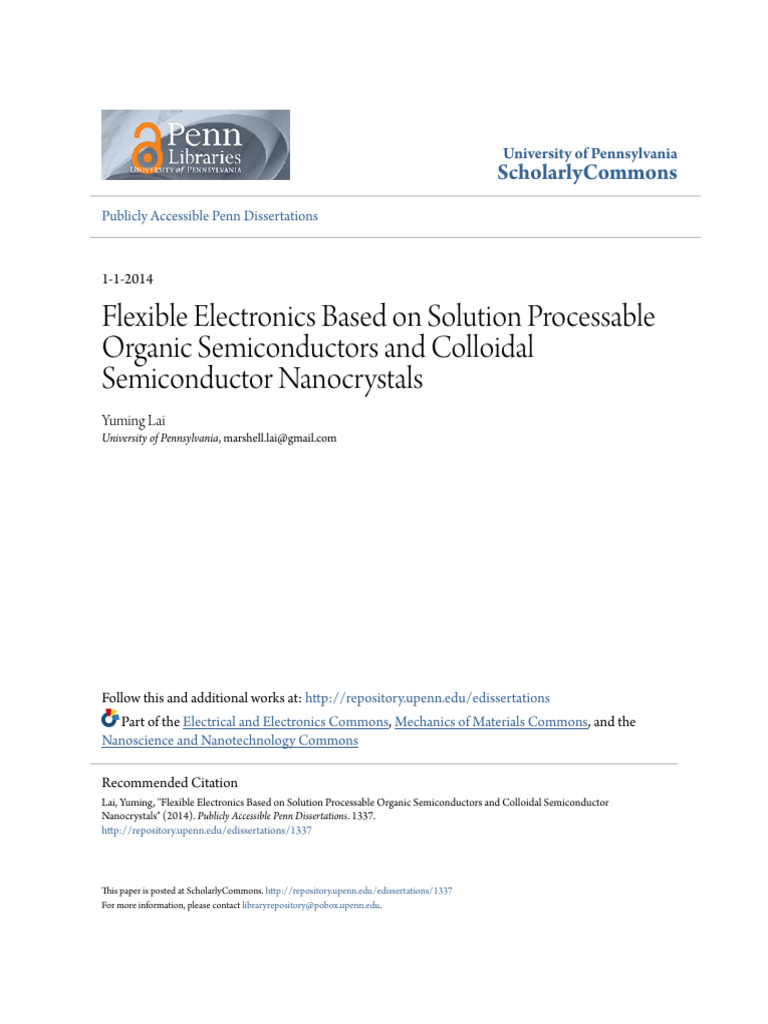 Flexible Electronics Based On Solution Processable Organic ...