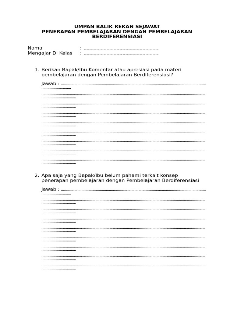 UMPAN BALIK REKAN SEJAWAT (1) (1) Berdiferensiasi | PDF
