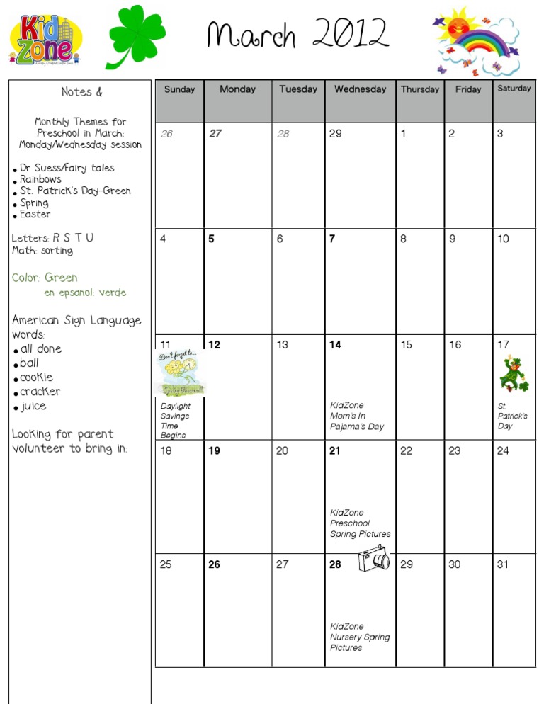March Calendar Kidzonepdf | PDF
