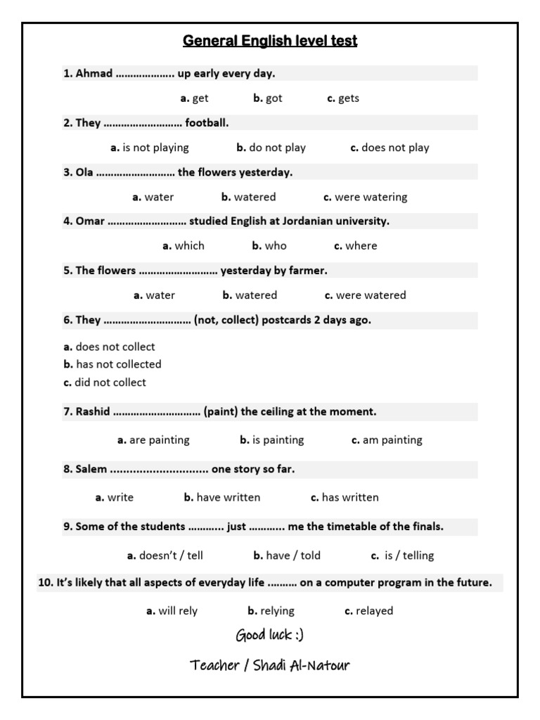 General English Level Test | PDF