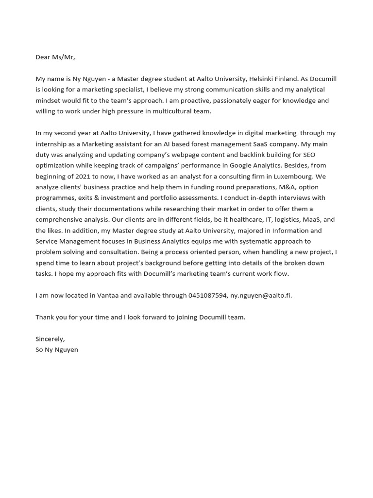 Ny Nguyen - Cover letter | PDF