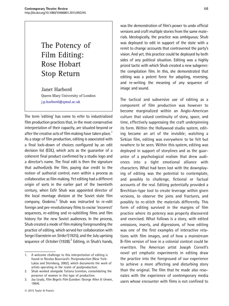 The Potency of Film Editing Rose Hobart | PDF