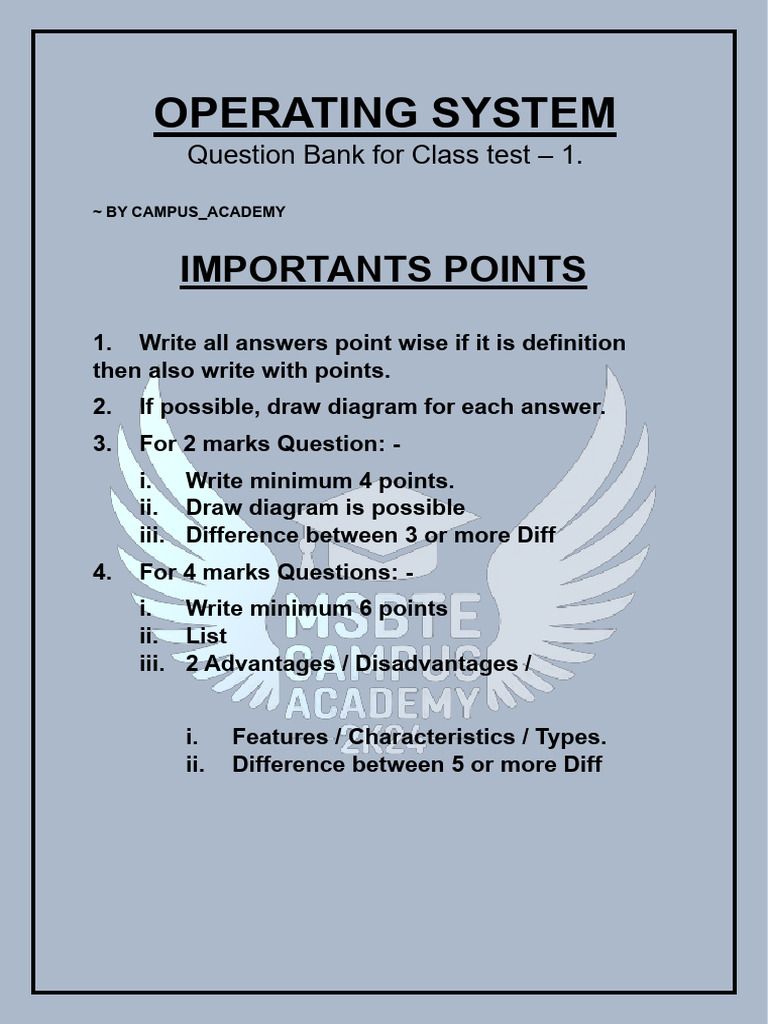 Operating System Class Test Question Bank | PDF | Computers